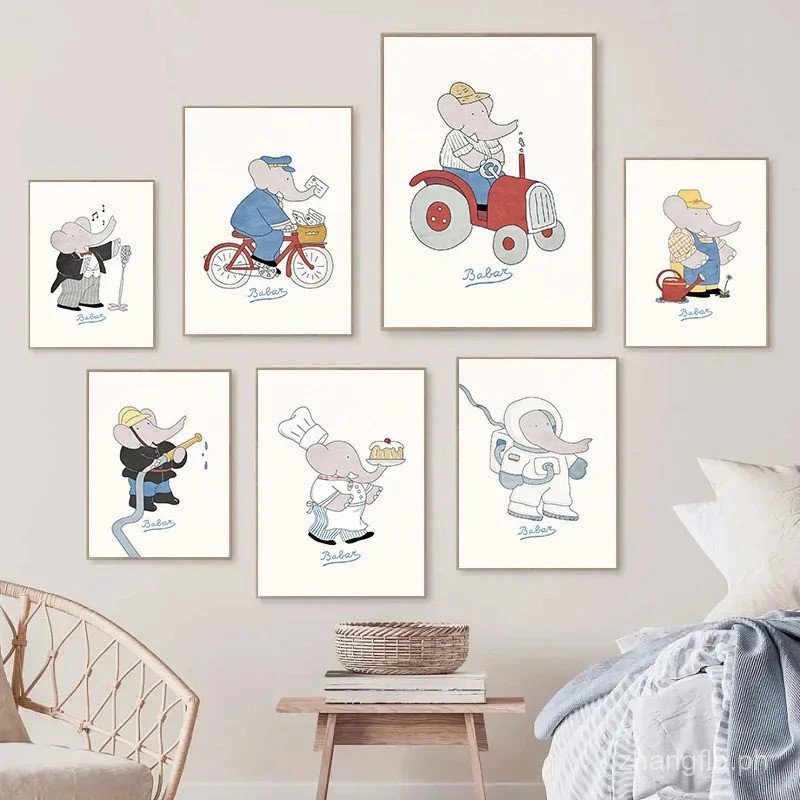 Vintage Elephant Babar Cartoon Story Anime Animal Poster and Prints ...