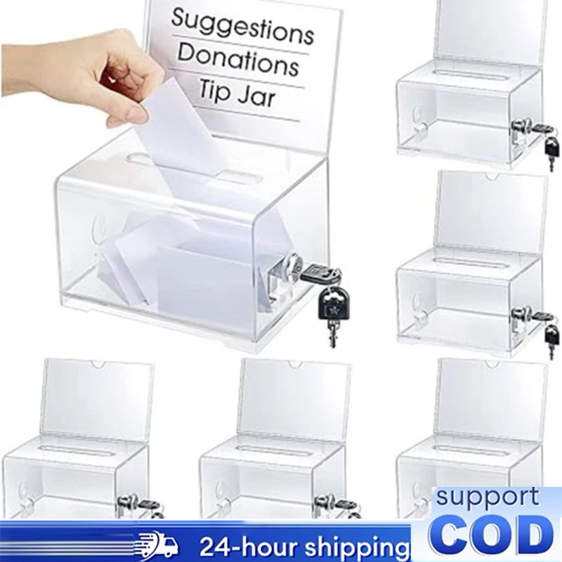 Donation Box Acrylic Tip Box with Lock and Key Clear Ballot with Sign ...