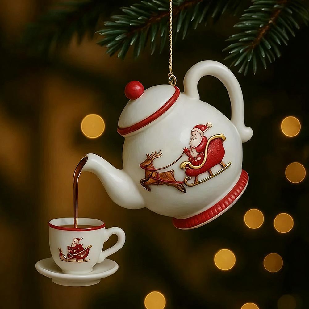 Christmas Heart Teapot Ornament - Floating Ceramic Teacup Design With ...