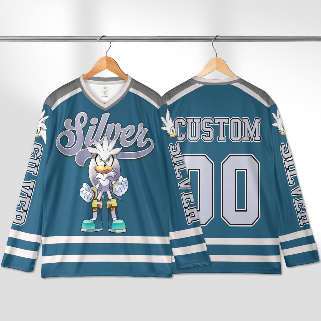 Personalized Silver the Hedgehog Hockey Jersey, Custom Sonic the ...