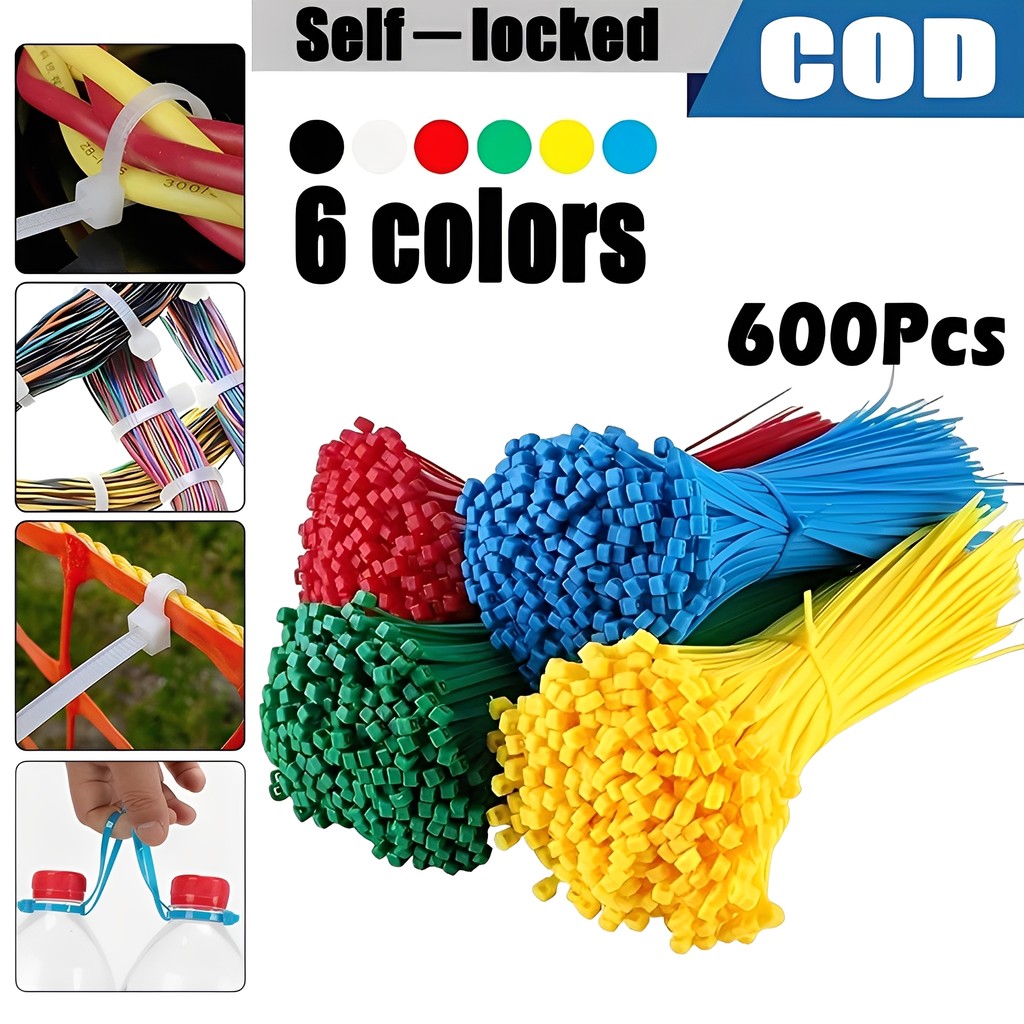 600Pcs Multicolor Self-Locking Nylon Cable Tie Quickly Bundle Plastic ...