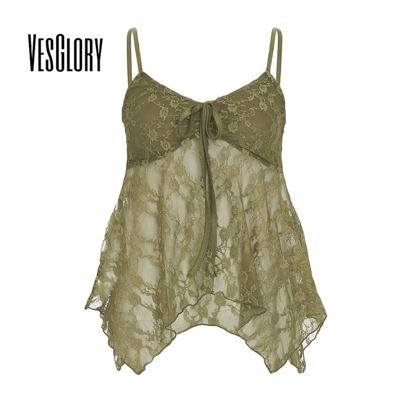 VesGlory Women 2025 Fashion Tanks Top Strap Sleeveless Mesh Flower ...