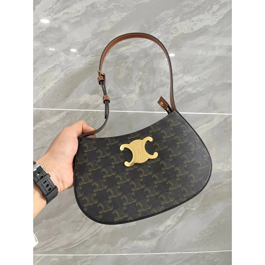 Celine ava TILLY Underarm Bag TRIOMPHE Moon Bag Crescent Bag Metal logo ...