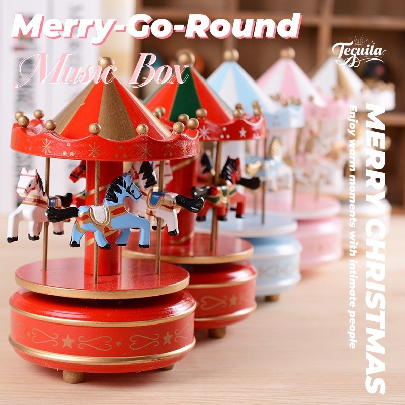 Christmas Carousel Music Box Wooden Rotating Music Box Creative ...