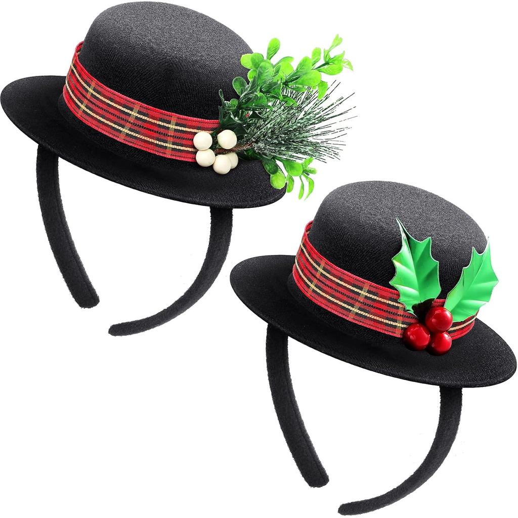 WILLBOND Christmas Snowman Headbands Mini Top Hat Headband 2 Pieces ...