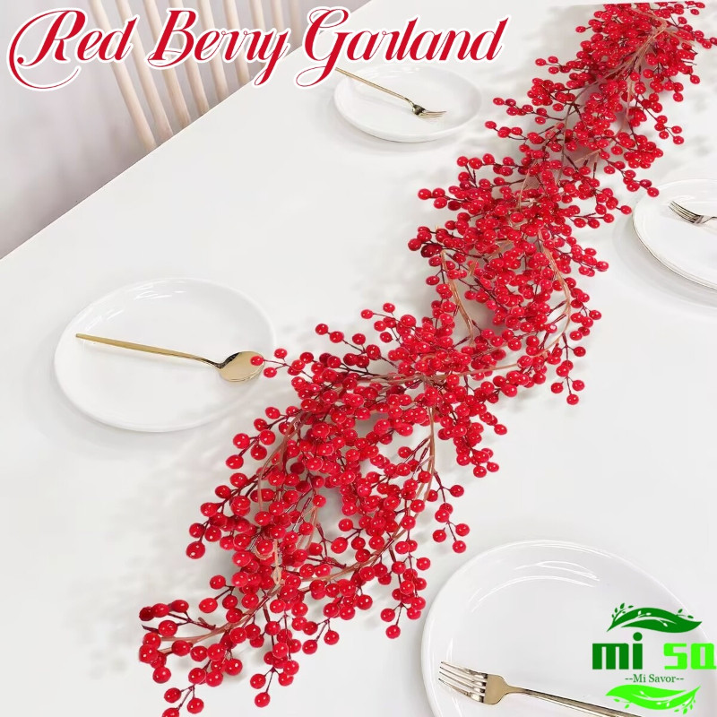 Christmas Simulation Berry Red Berries Vine Garland Fireplace Mantel ...