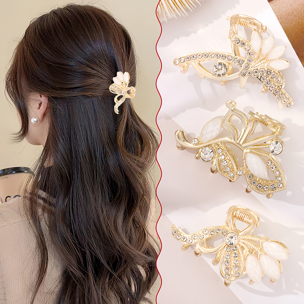 Classic Rhinestone Metal Hair Claws Small Size Flower Shaped Hair Clip ...