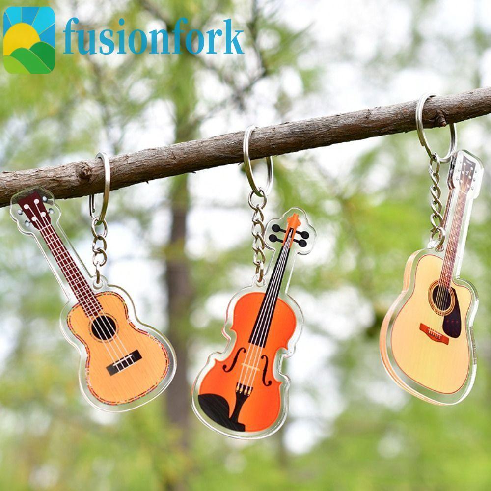 FUSIONFORK Guitar Acrylic Keychain, Ukulele VIOLIN Guitar Model Pendant ...