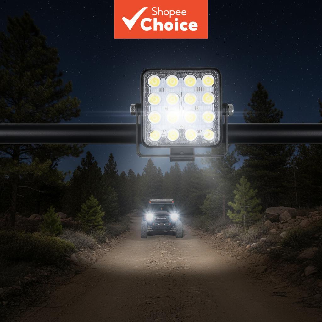 4 Inch 16 LED Square Work Light, 48W, 12-24V Auxiliary Headlight ...