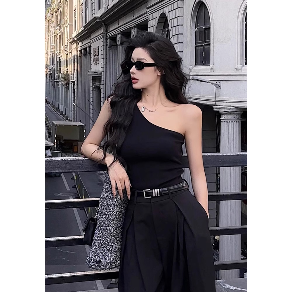 Irregular Oblique Shoulder Design Off-the-Shoulder Outer Wear Tube Top ...