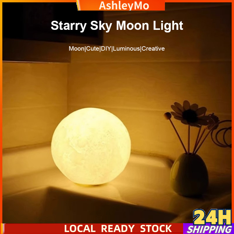 ⭐Ash 3D Moon Lamp Night Light Decor Lamp Shade Bedroom Night Light ...