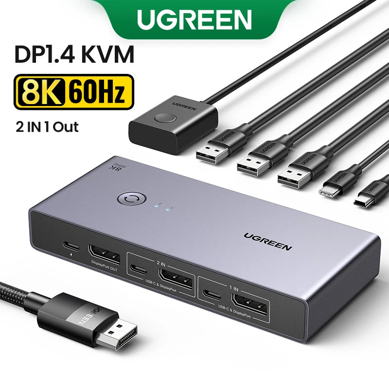UGREEN DisplayPort 1.4 Switch 8K 60Hz DP Switch 2 PCs Sharing Monitor ...