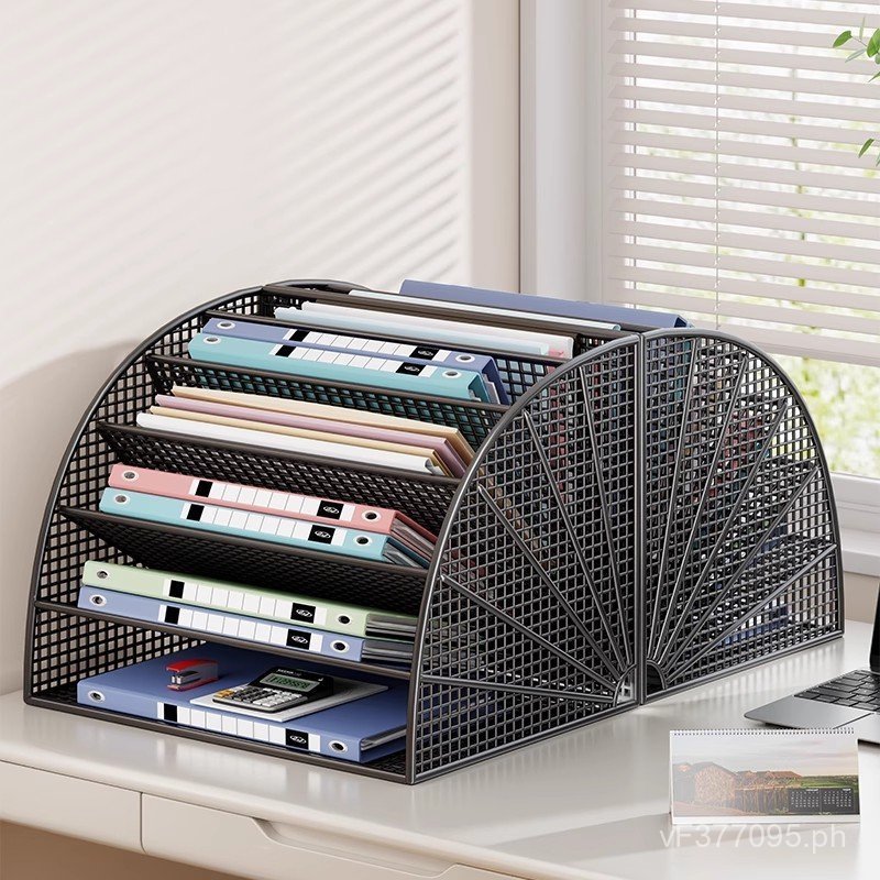 Fan-Shaped Storage Rack Office Desk Metal Organizer File Frame Multi ...