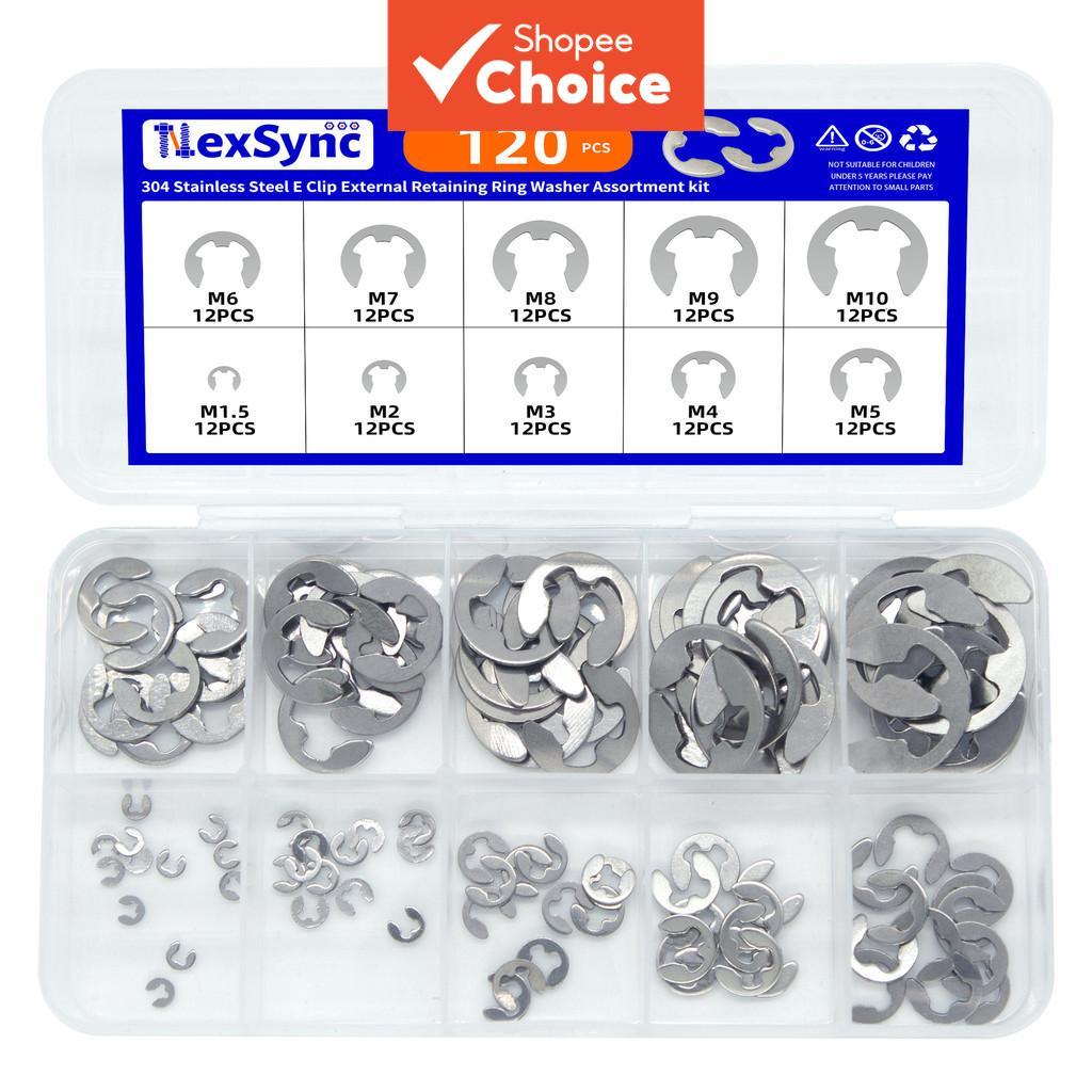 120 Pcs E-Type External Retaining Rings 10 Sizes Stainless Carbon ...
