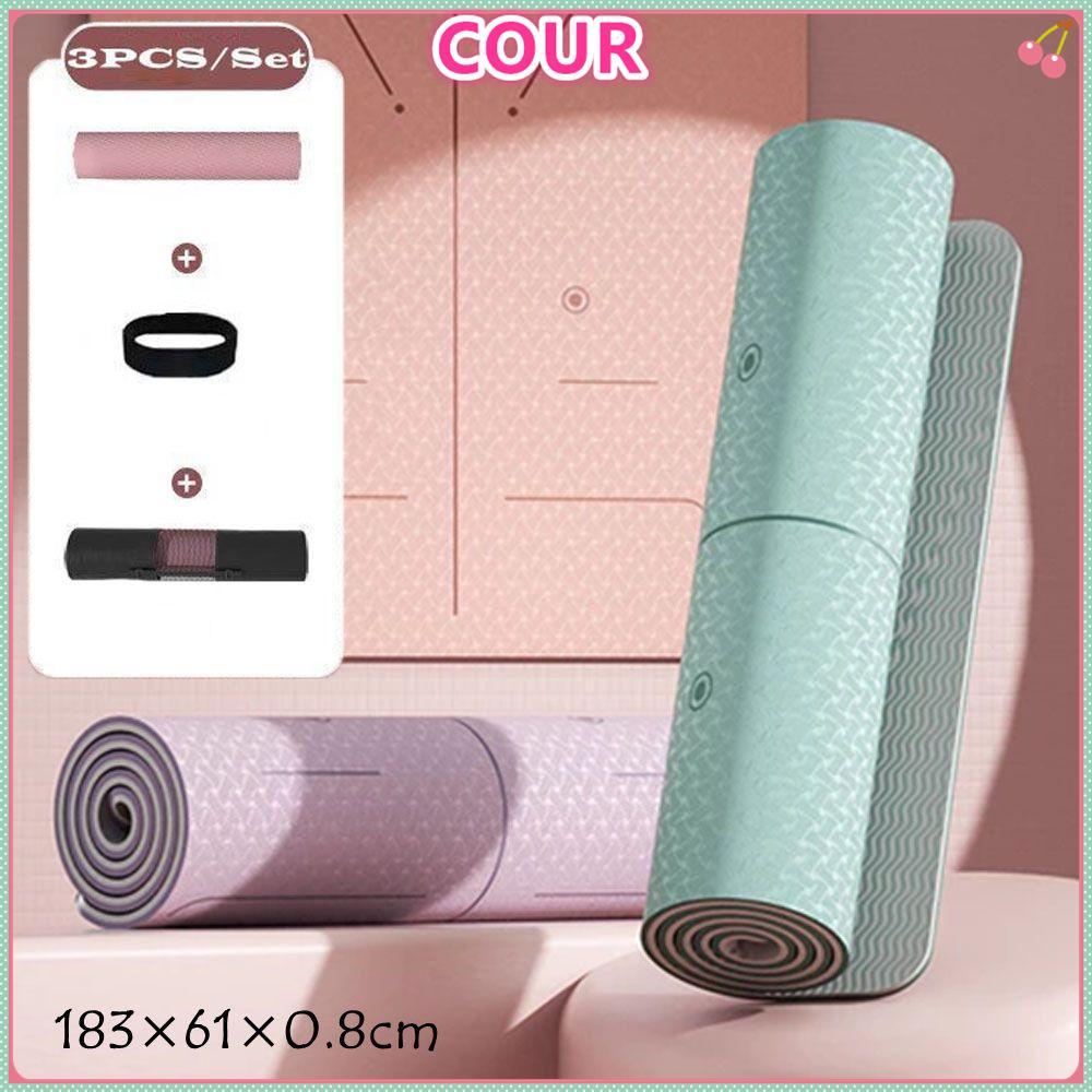 COUR Yoga Mat, 8mm Non Slip Pilates Mat, Easy to Clean Thicken Double ...