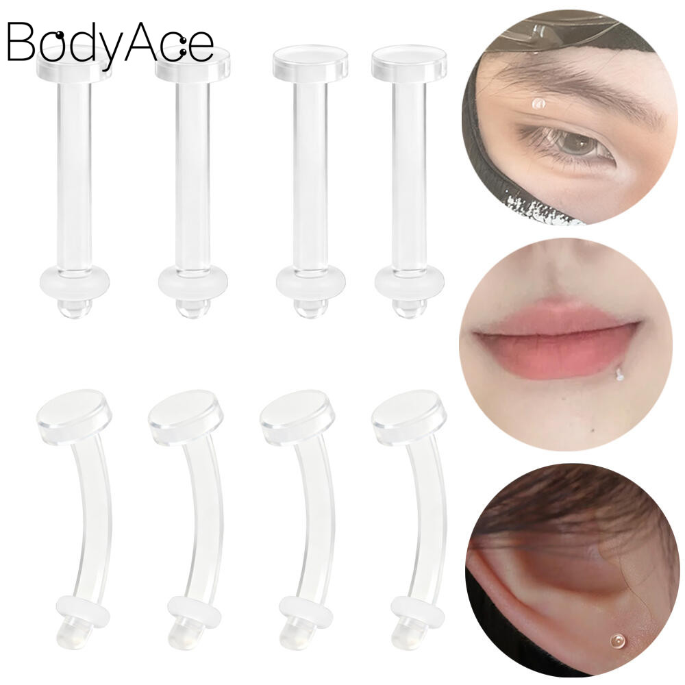 Bodyace 5 PCs/1 Set Clear Ear Piercing Transparent Eyebrow Ring 14G/16G ...