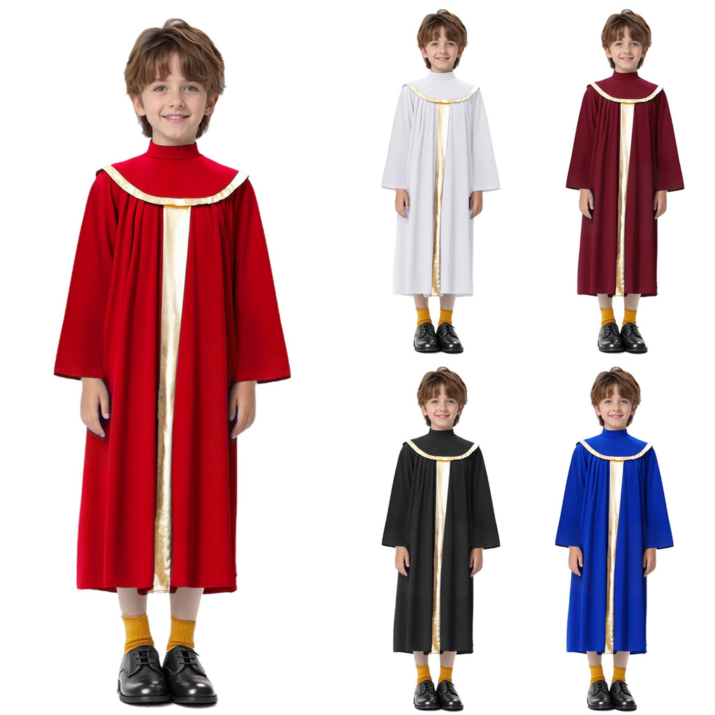 Kids Boys Girls Choir Robe Long Sleeve Zipper Worship Praise Dance Gown ...