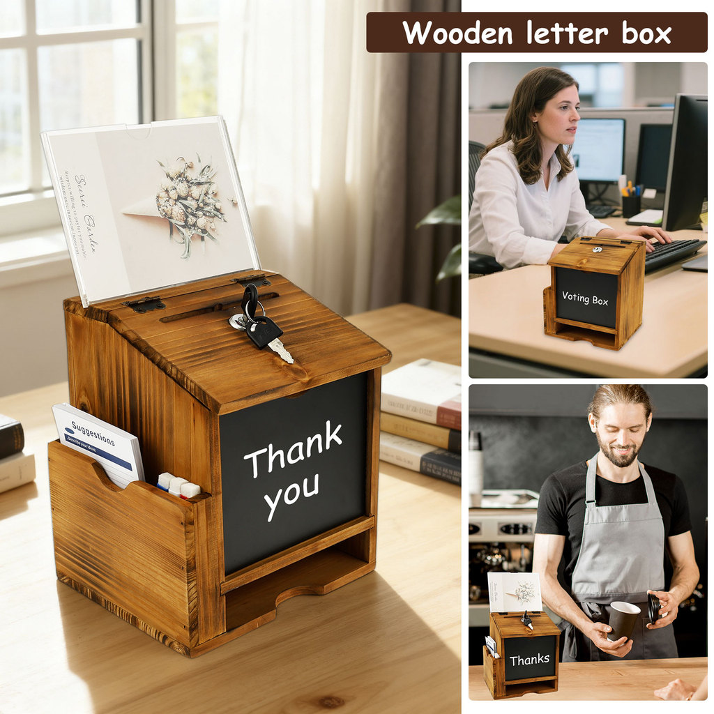 Woode Suggestion Box with Slot and Lock Donation Ballot Message Box ...