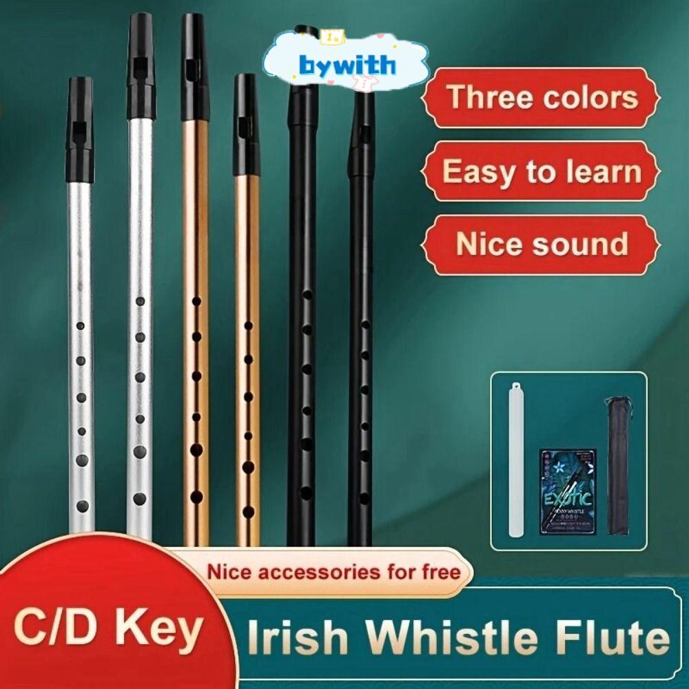 BYWITH Irish Whistle Flute, Easy-to-learn 6 Holes Aluminum Tin Whistle ...