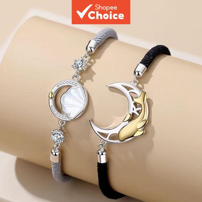 Couple Bracelet Set Minimalist Shell Moon Design Handmade Woven ...