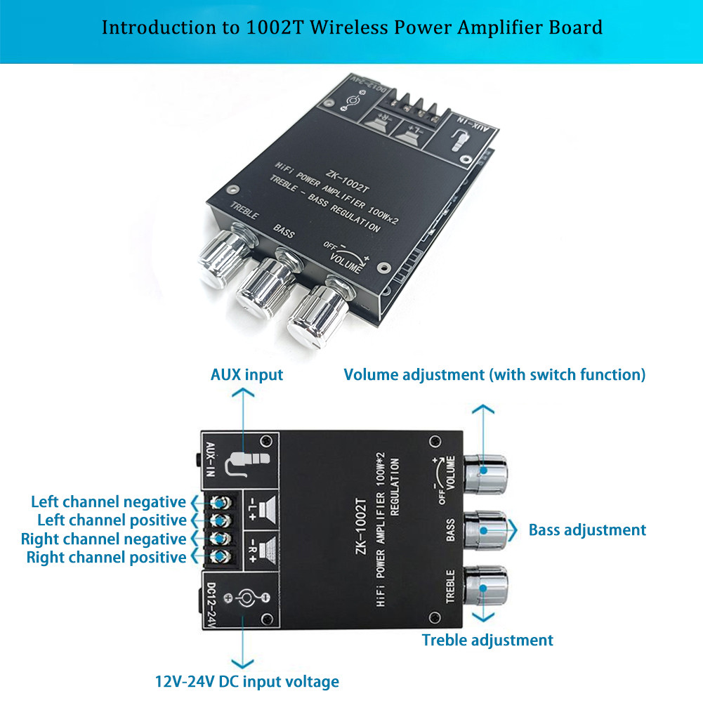 ZK-1002T Bluetooth-Compatible Amplifier HIFI 2.0 Channel 100Wx2 Audio Module Kit | Shopee ...