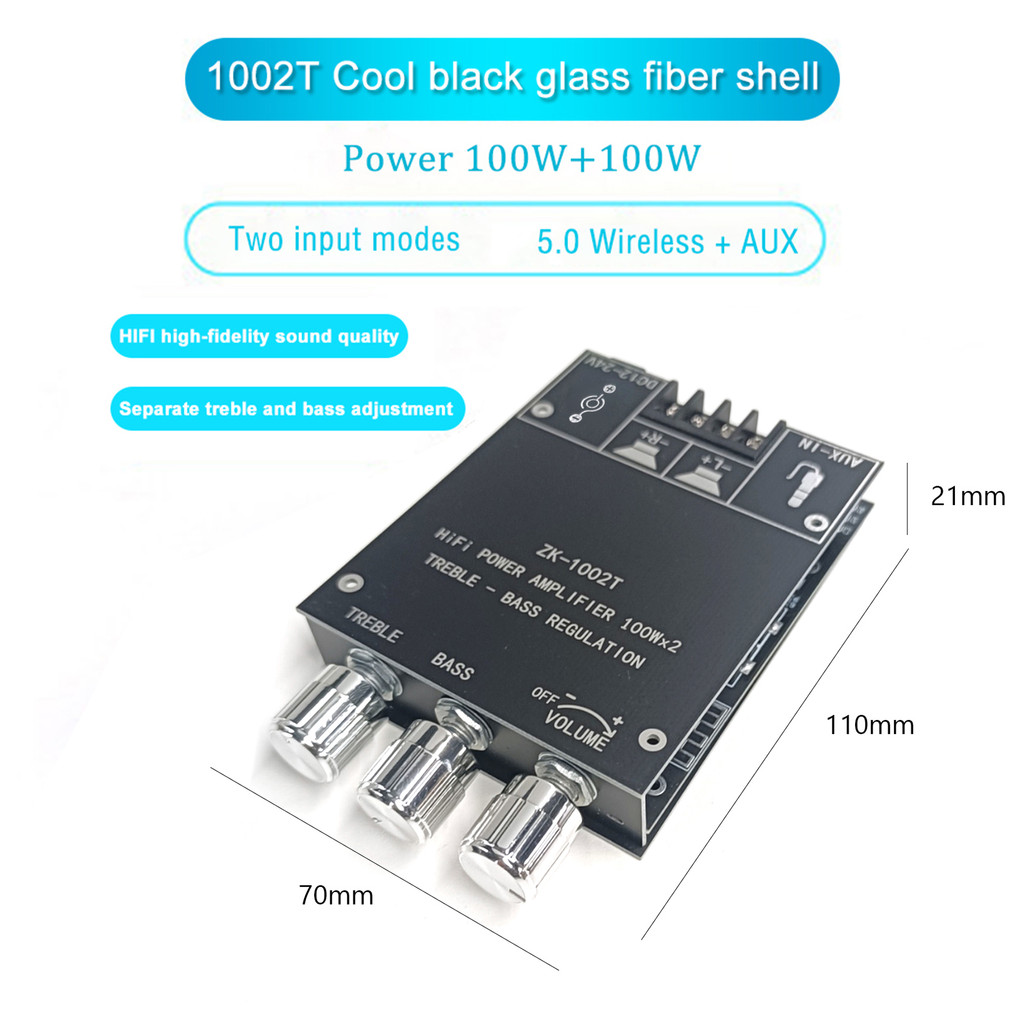 ZK-1002T Bluetooth-Compatible Amplifier HIFI 2.0 Channel 100Wx2 Audio Module Kit | Shopee ...