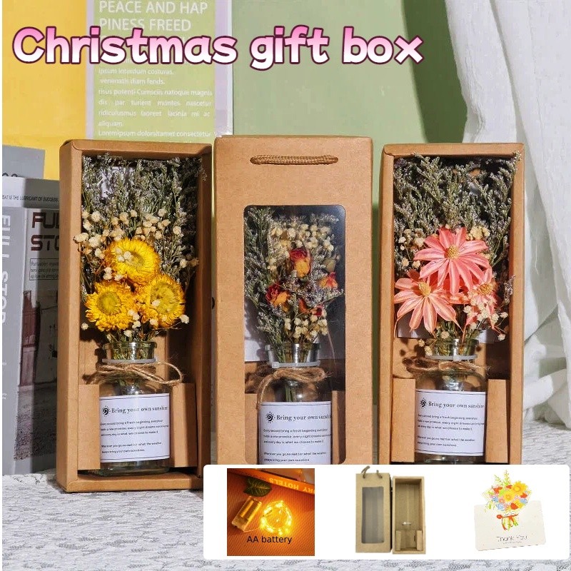 Dried Flower Gift Box with Light and Card Gifts for Christmas/birthday ...