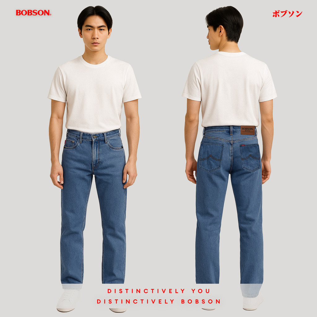 Bobson Japanese Men's Basic Denim Pants Regular Fitting Mid Waist ...