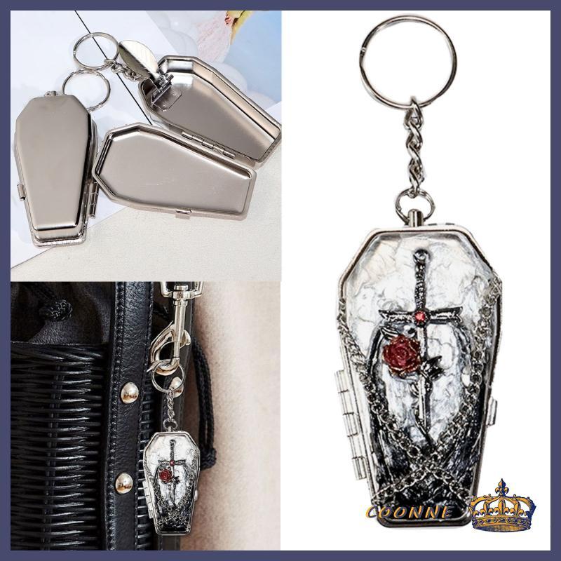 Coonn Stainless Steel Keychain Coffin Design Portable Storage Case For ...