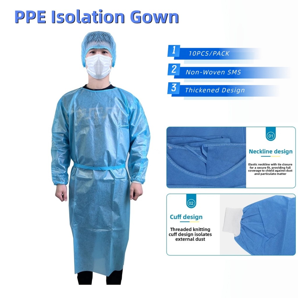 PPE 10 pieces Isolation Gown Suit Blue WaterProof Disposable PPE ...