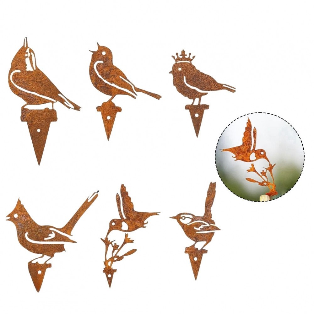 Decorative Metal Garden Stakes 6pcs Rust Bird Design for Yard and ...