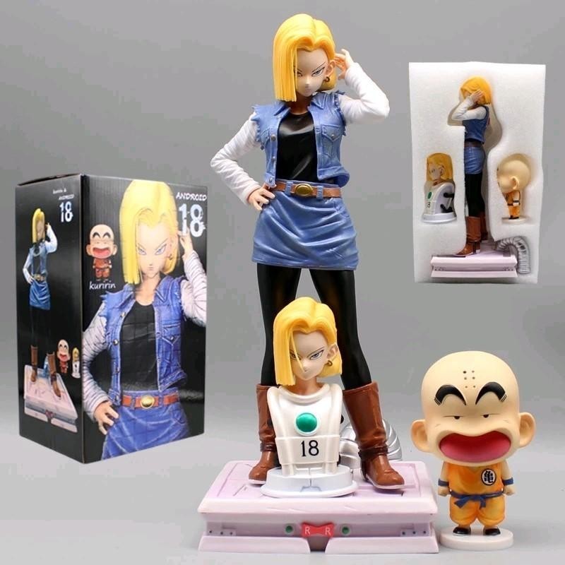 Dragon ball android 18 with kid krilin anime action figures pvc statue ...