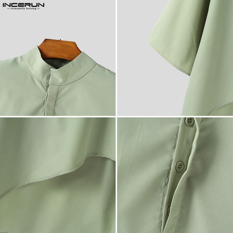 INCERUN Men Korean Simple Casual Stand Neck Half-Button 3/4 Sleeve ...