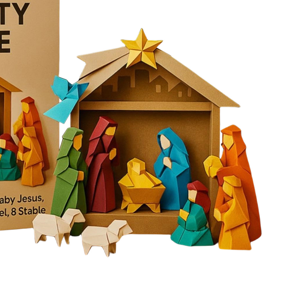 DIY Paper Nativity Scene Craft Kit Easy To Fold 3D Origami Paper Craft ...
