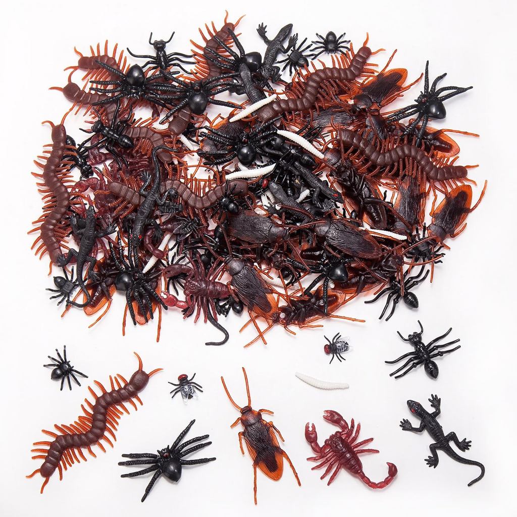 130 PCS Realistic Plastic Bugs Trick Toys, 9 Types Prank Fake Insects ...