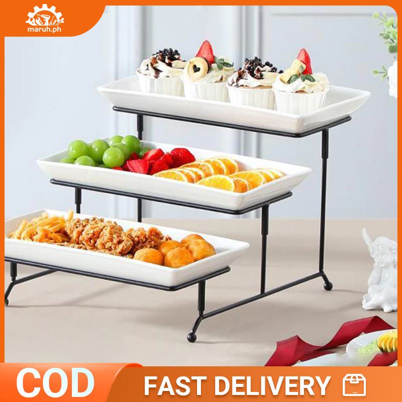3 Tier Serving Platter Set Buffet Server Ceramic Plate with Metal Racks ...
