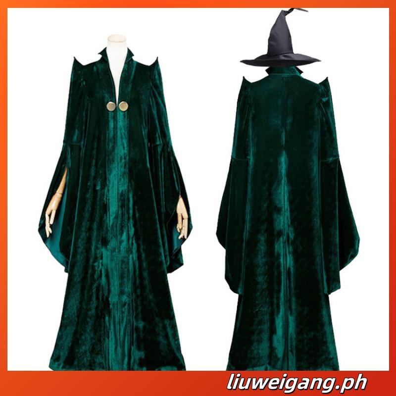 Csp Harry Potter Cosplay Minerva McGonagall Long Sleeve Dress Hat Costume Set Uniform Halloween ...