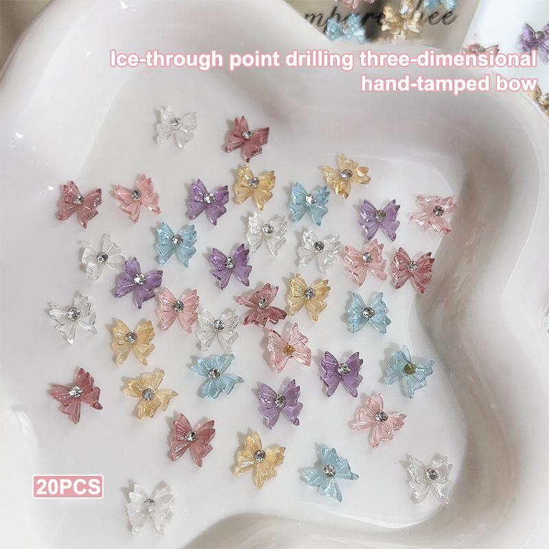 KILIG Round Rhinestone Nail Bow Charms 20pcs Ice Transparent Crystal ...