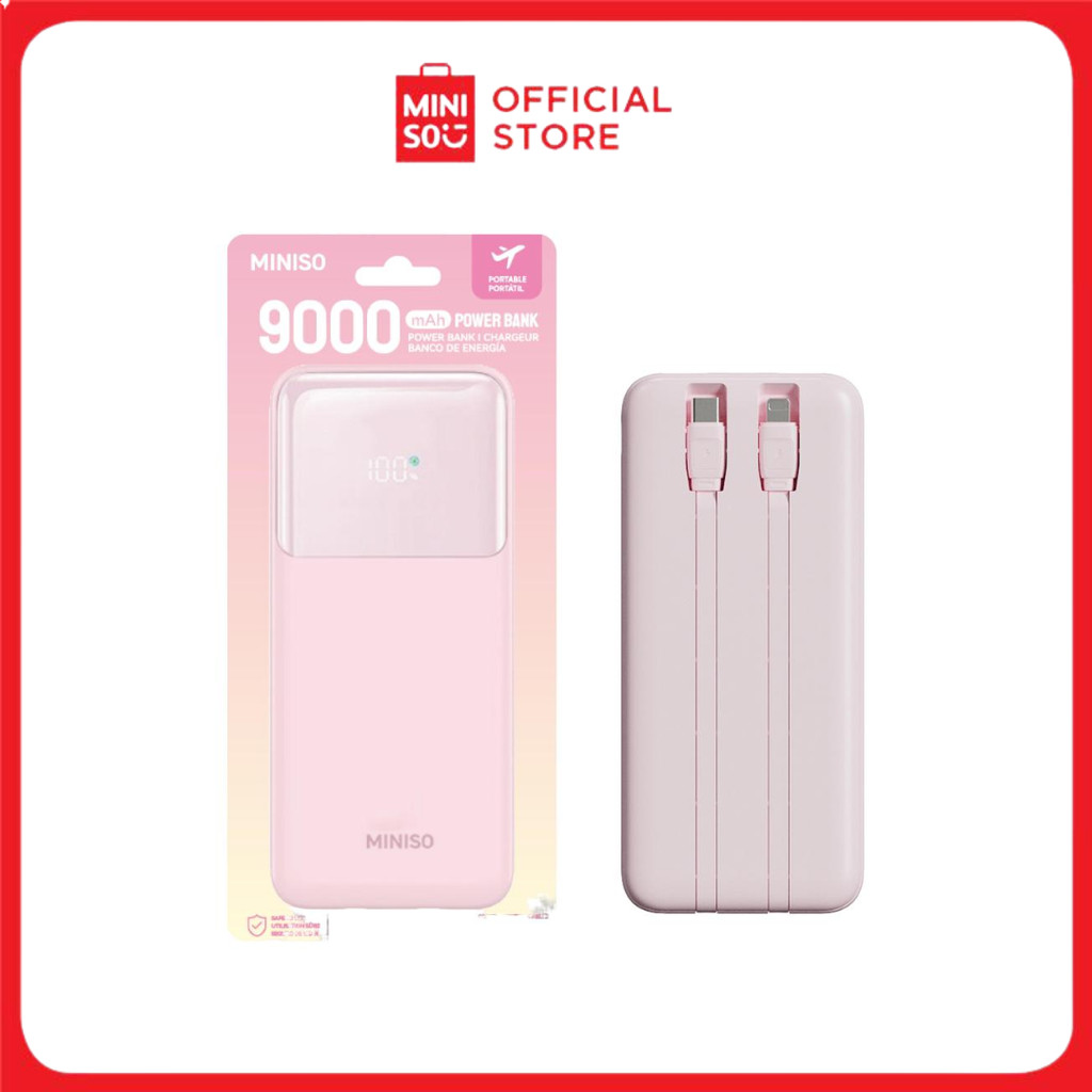 MINISO 9000mAh Built-in Dual Cable Power Bank Model: C103(Pink ...