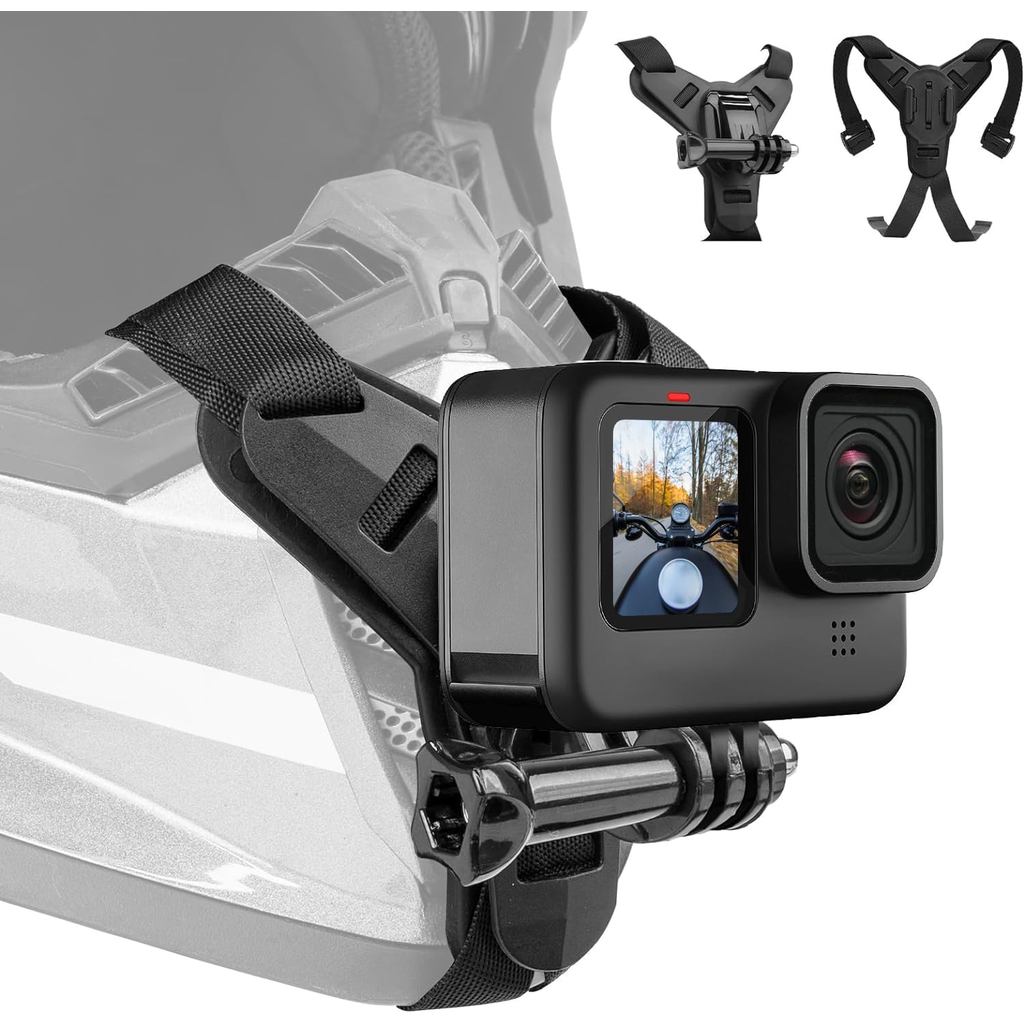 Helmet Mount for GoPro, Motorcycle Chin Strap Attachment with Extension J Hook Dirt Bike Holder ...