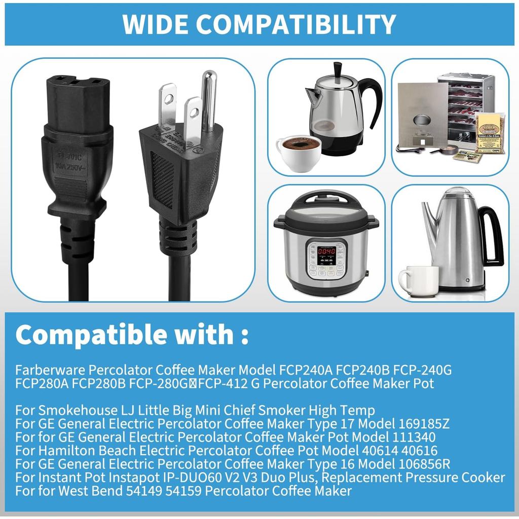 HASMX 3 Prong Power Cord 36" for Instant Pot Instapot IP-DUO60 V2 V3 ...
