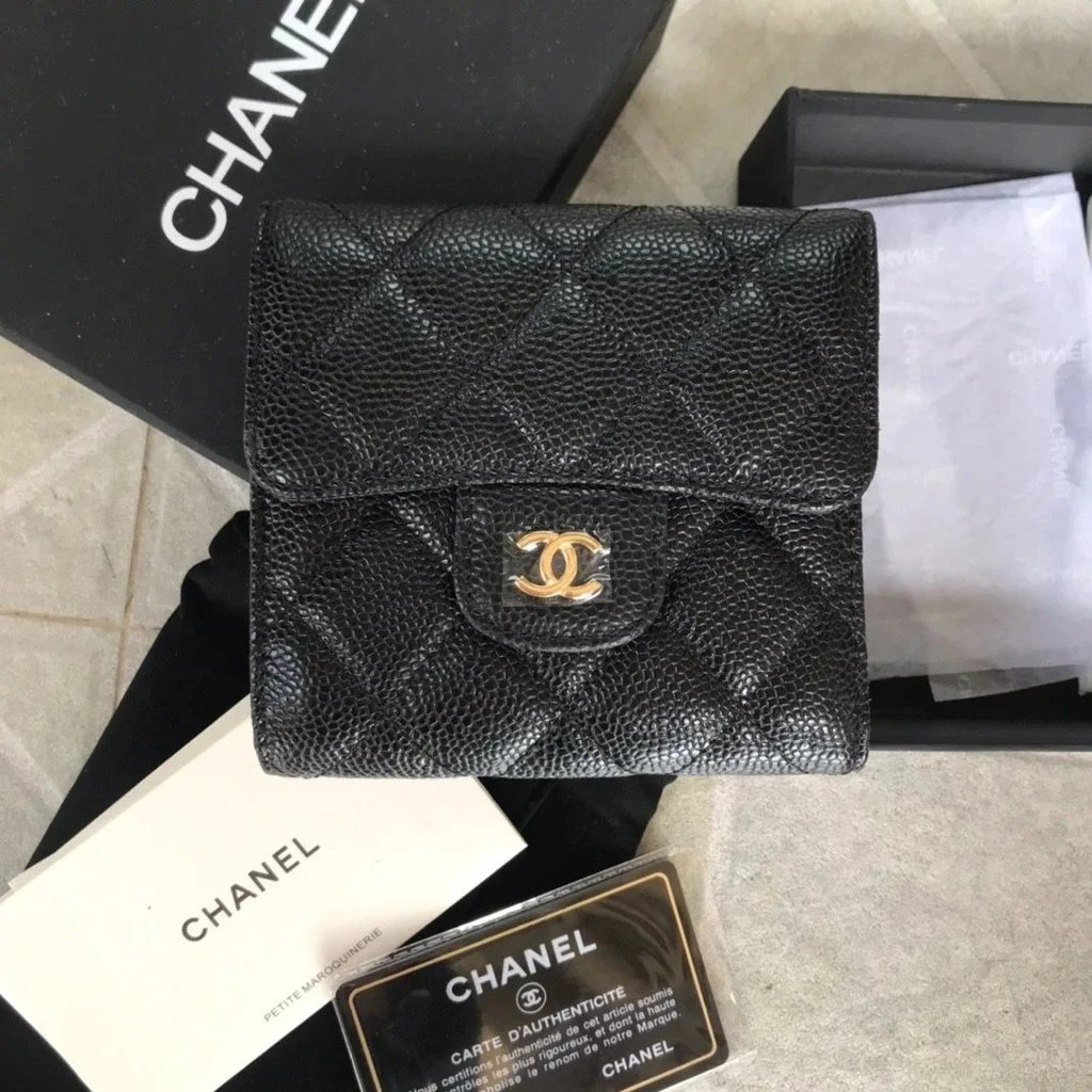 Pure Original Chanel Wallet Bag Classic Diamond Check Card Holder Black ...