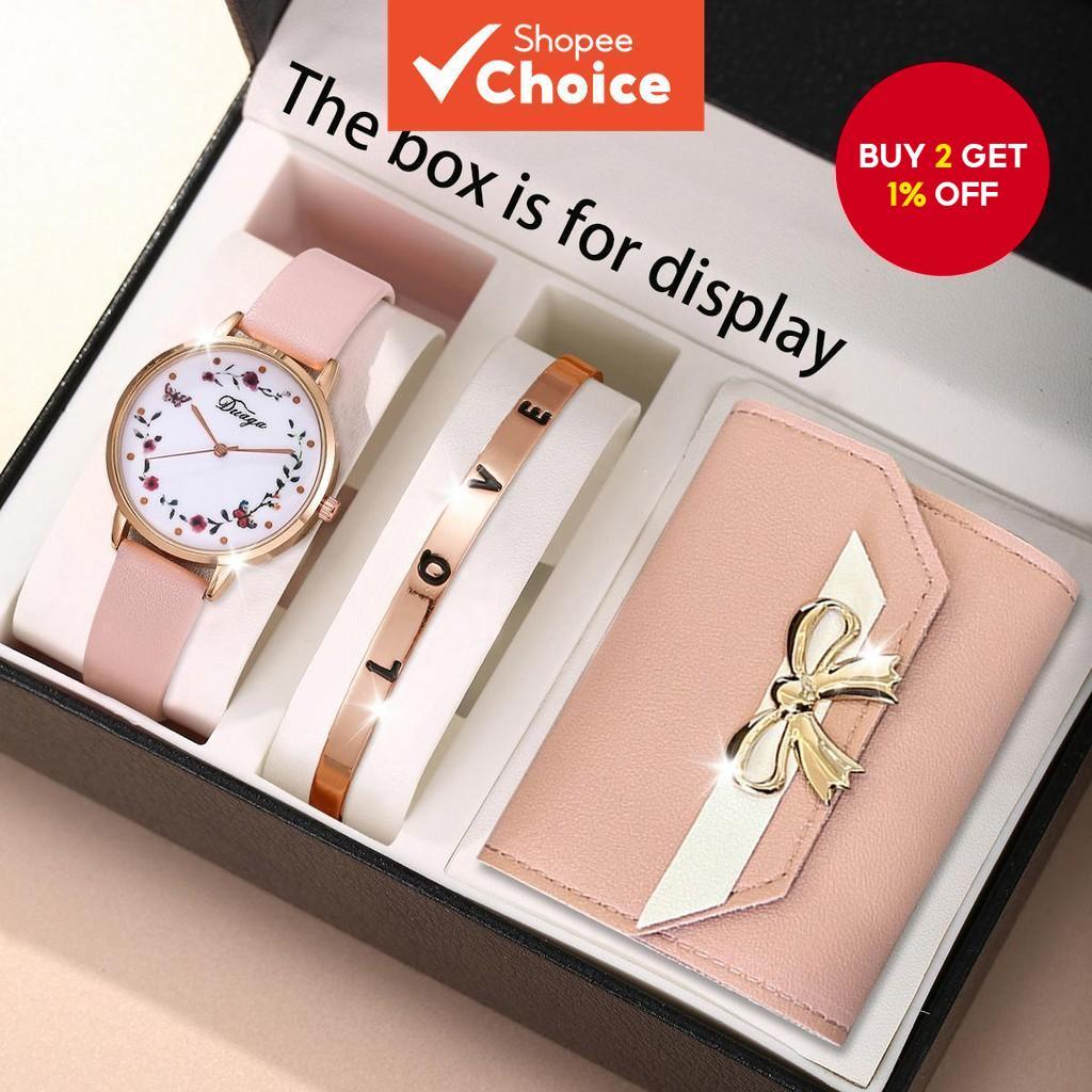 Women's Sweet Set Floral Watch Love Bracelet Bow Wallet Romantic Gift ...