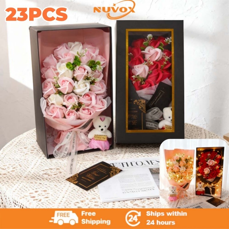 【COD】23Pcs Rose Flower Gift Box Soap Rose LED Gift Box Birthday Gift ...