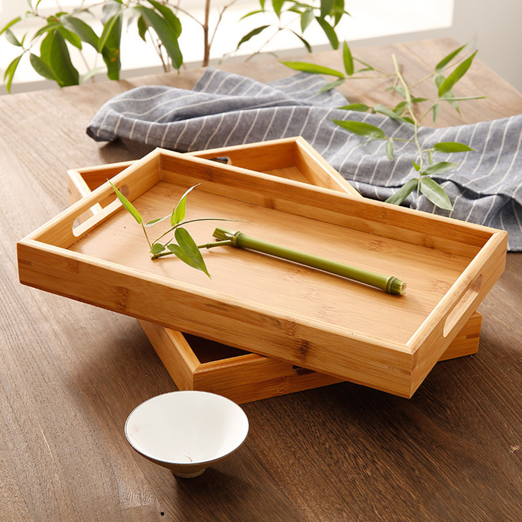 (Viva)Japanese-Style Wooden Bamboo Serving Tray Tea Breakfast Saucer ...