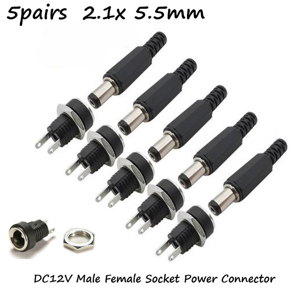 [COD]-5 Pair DC 12V Male Female Socket Panel Mount Barrel Jack Plug ...
