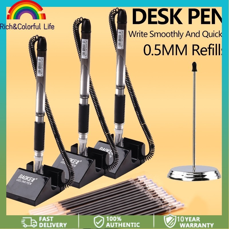 Table Top Pen Black 0.5mm Black Counter Pen with String Wire Stand ...