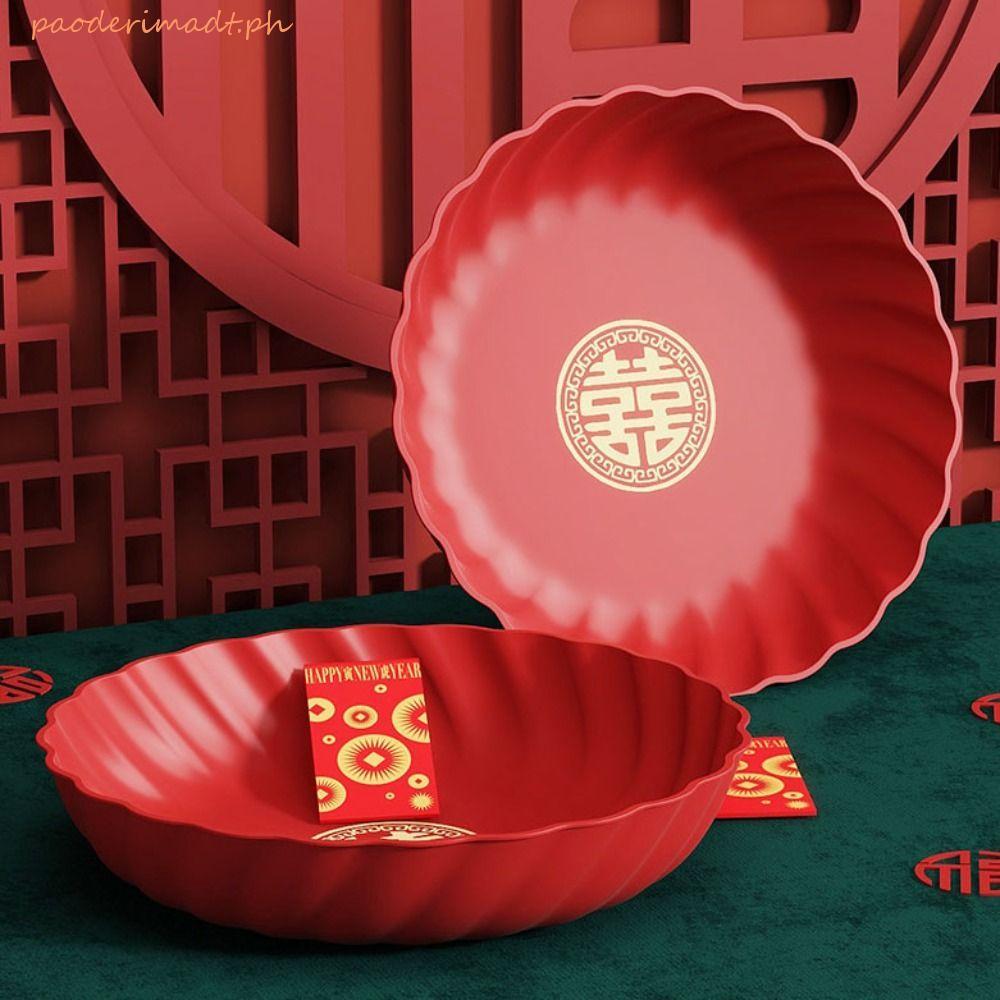 PAODERIMA Wedding Snack Tray, Plastic Red Chinese New Year Nut Plate ...