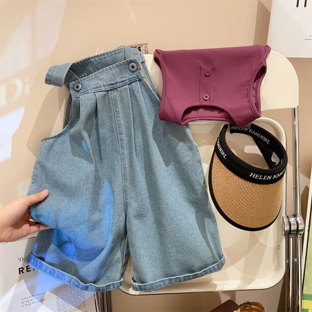 Korean Korean Children's Clothing Girls Fashionable Denim Overalls Suit ...