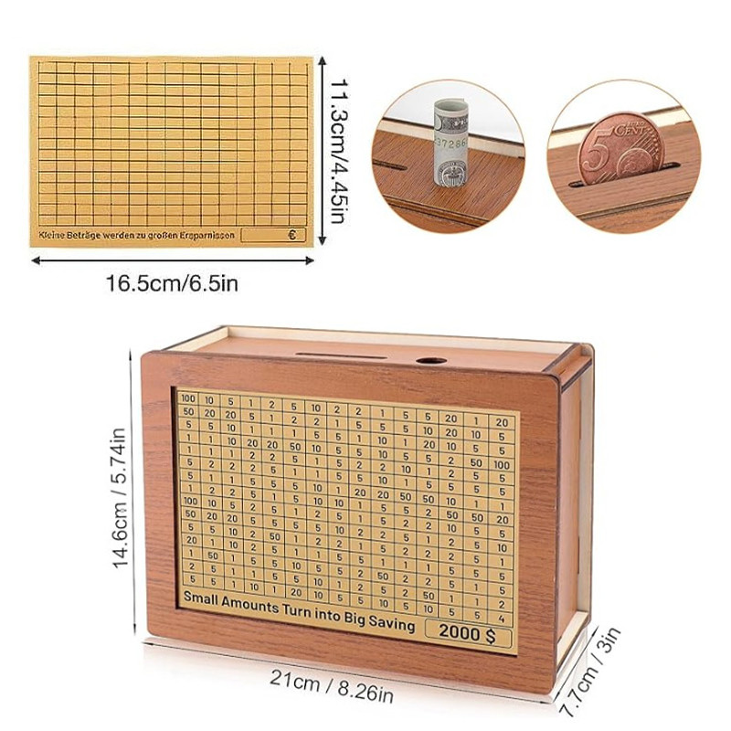 ZUP 1000/2000/3000/5000/10000 Euro Dollar Money Box Piggy Bank Wood ...